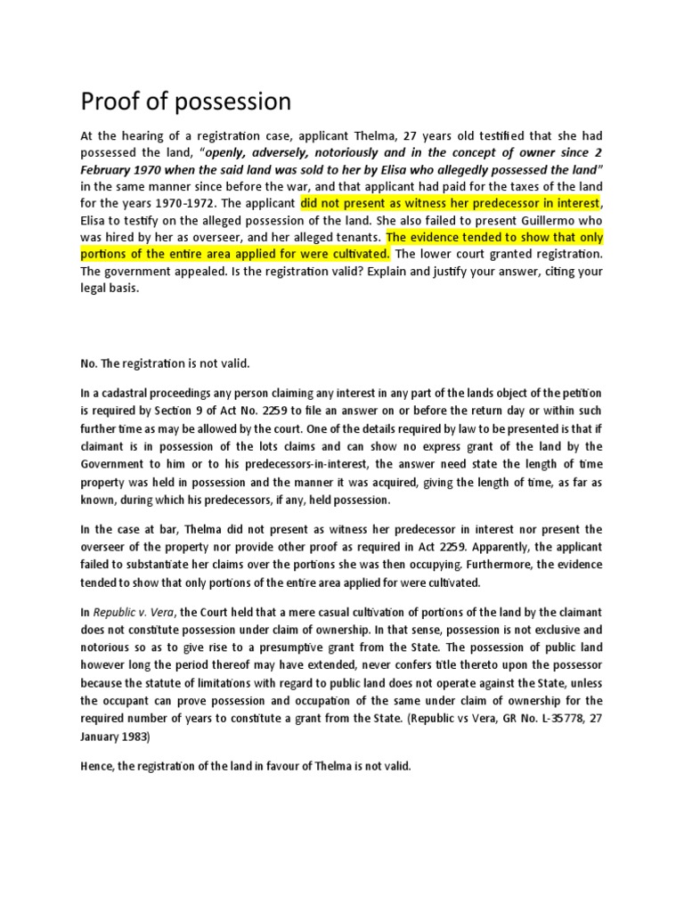 Proof of Possession | PDF | Possession (Law) | Property
