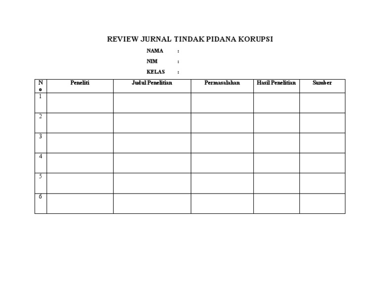 Format Laporan Review Jurnal Tindak Pidana Korupsi | PDF