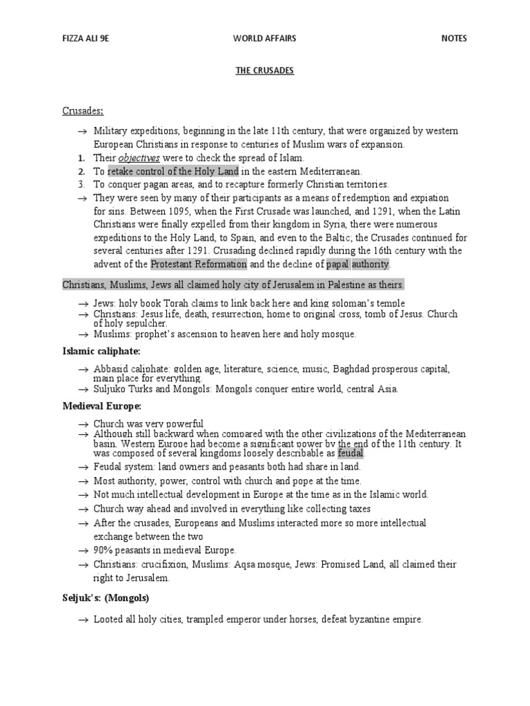 THE CRUSADES Notes | PDF | Crusades | Byzantine Empire