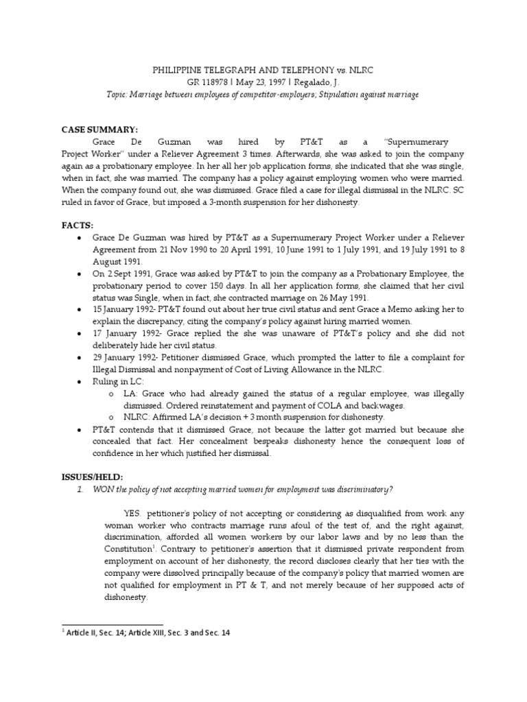 Philippine Telegram and Telephony vs. NLRC | Download Free PDF ...
