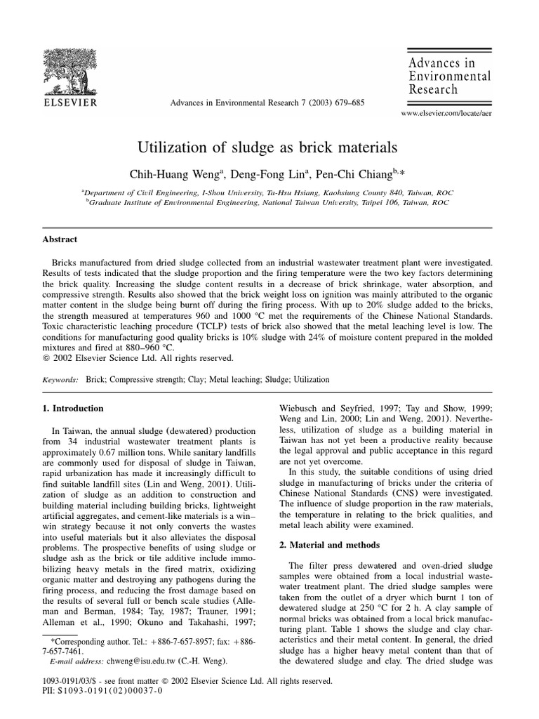 Optimizing Sludge Utilization in Brick Manufacturing: Determining the ...