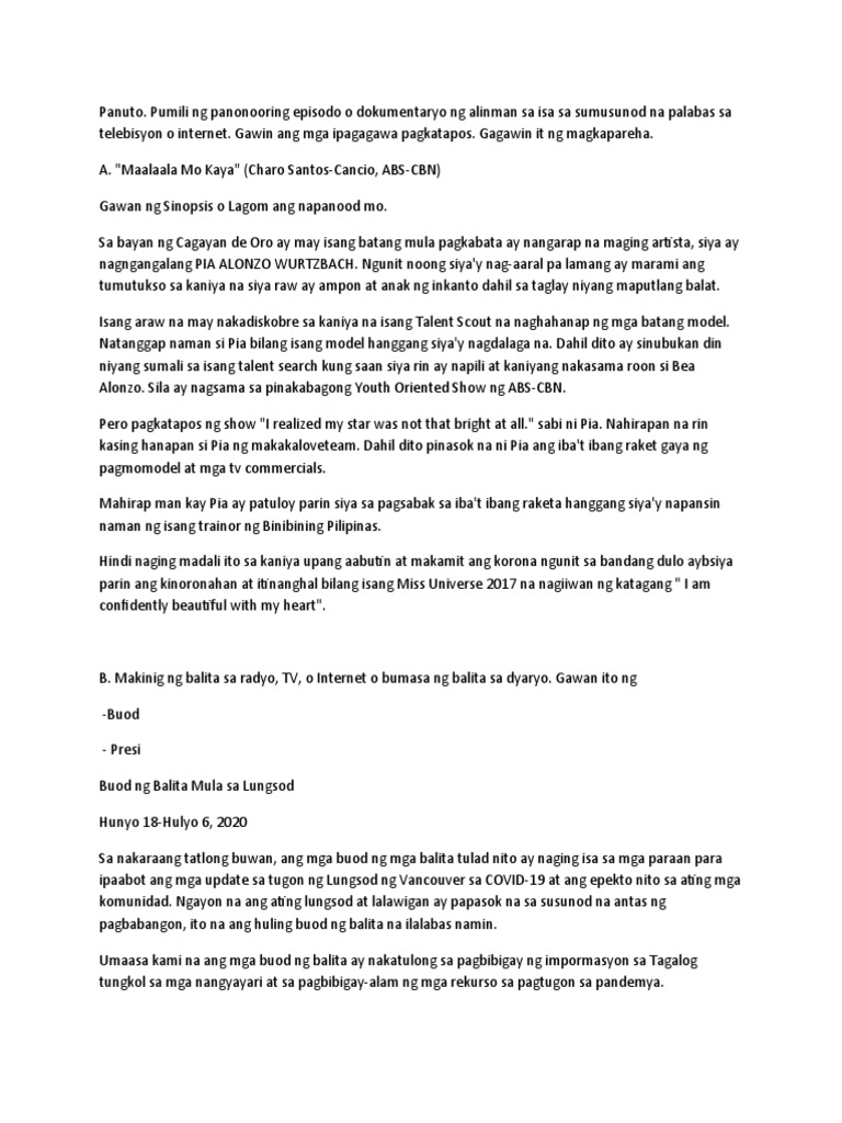 Ibina Fil3 (Pagtatasa) | PDF