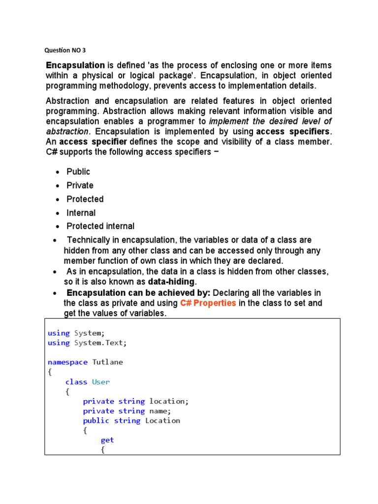 OOP Encapsulation Access Specifiers | PDF | Class (Computer Programming) | Method (Computer ...