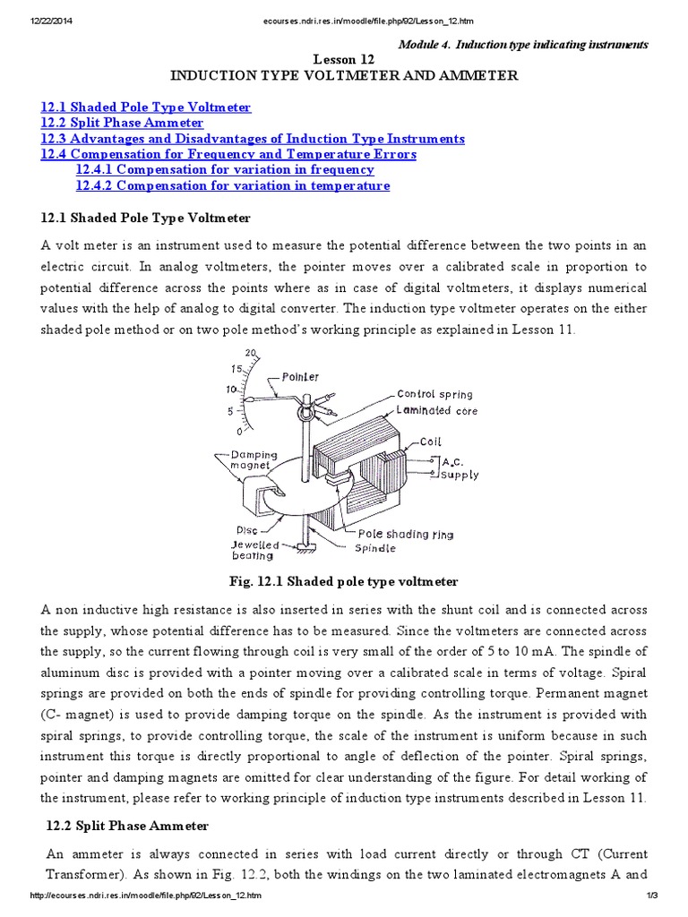 Module 4. Induction Type Indicating Instruments | PDF | Voltage | Electrodynamics