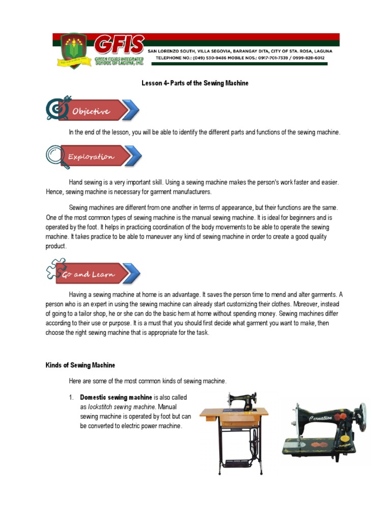 Lesson 4 - Parts of The Sewing Machine | PDF | Sewing Machine | Sewing
