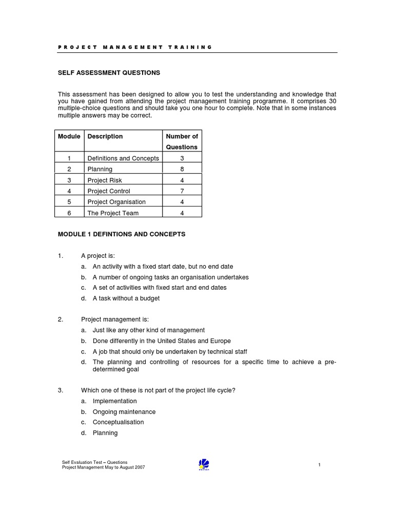 Project Management Self-Assessment Test | PDF | Project Management ...