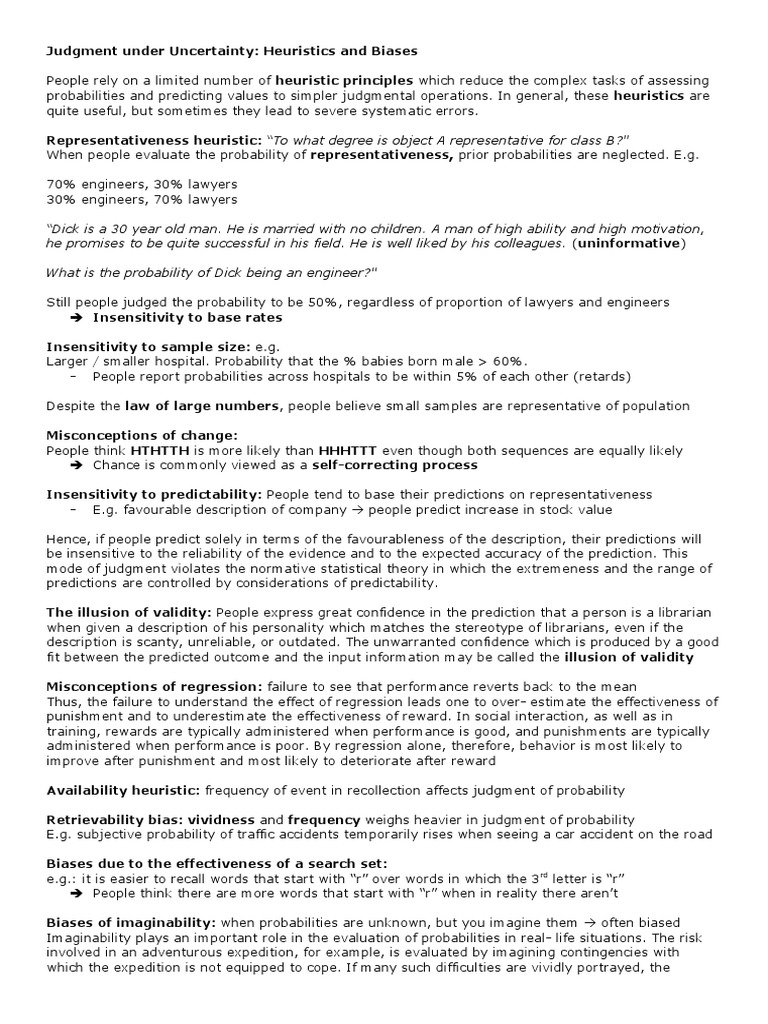 Judgment Under Uncertainty Heuristics and Biases | PDF | Heuristics In ...