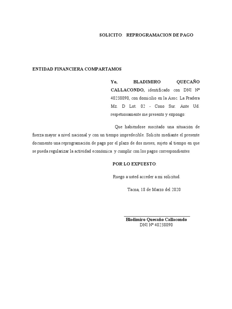 Solicitud Reprogramacion de Pago | PDF