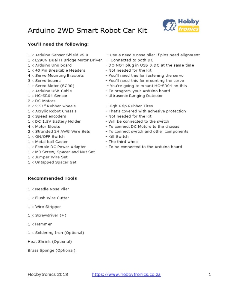 Arduino 2WD Smart Robot Car Kit | PDF | Arduino | Screw