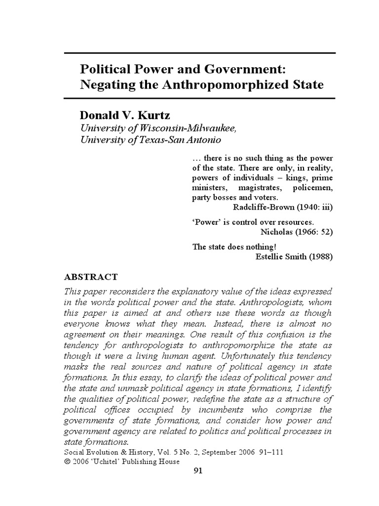 Political Power and Government: Negating The Anthropomorphized State ...