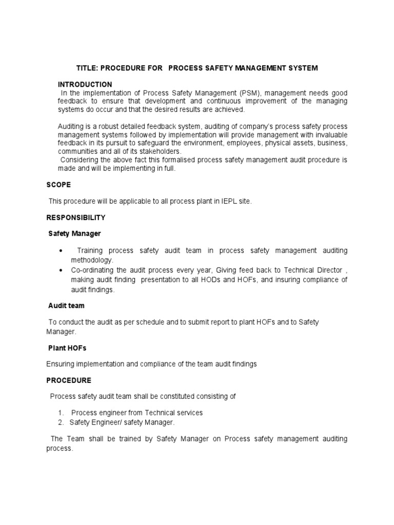 Process Safety Audit | PDF | Safety | Audit