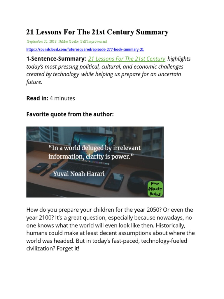 21 Lessons For The 21st Century Summary | PDF | Artificial Intelligence ...