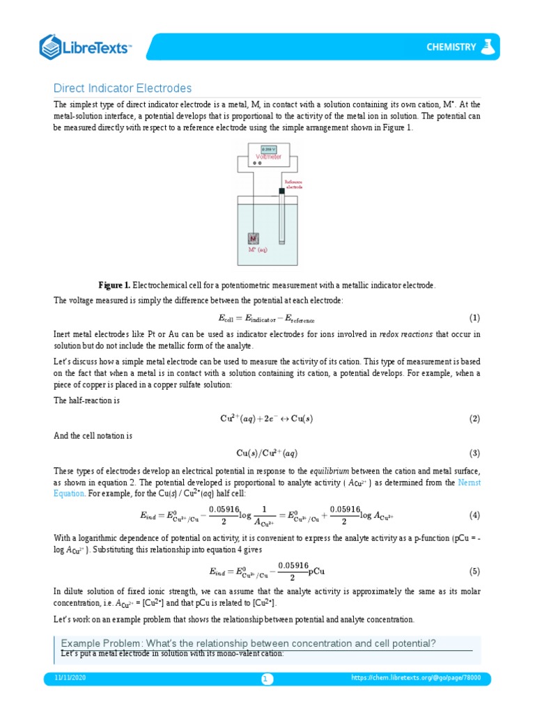 Direct Indicator Electrodes in Potentiometry | PDF | Physical Chemistry ...