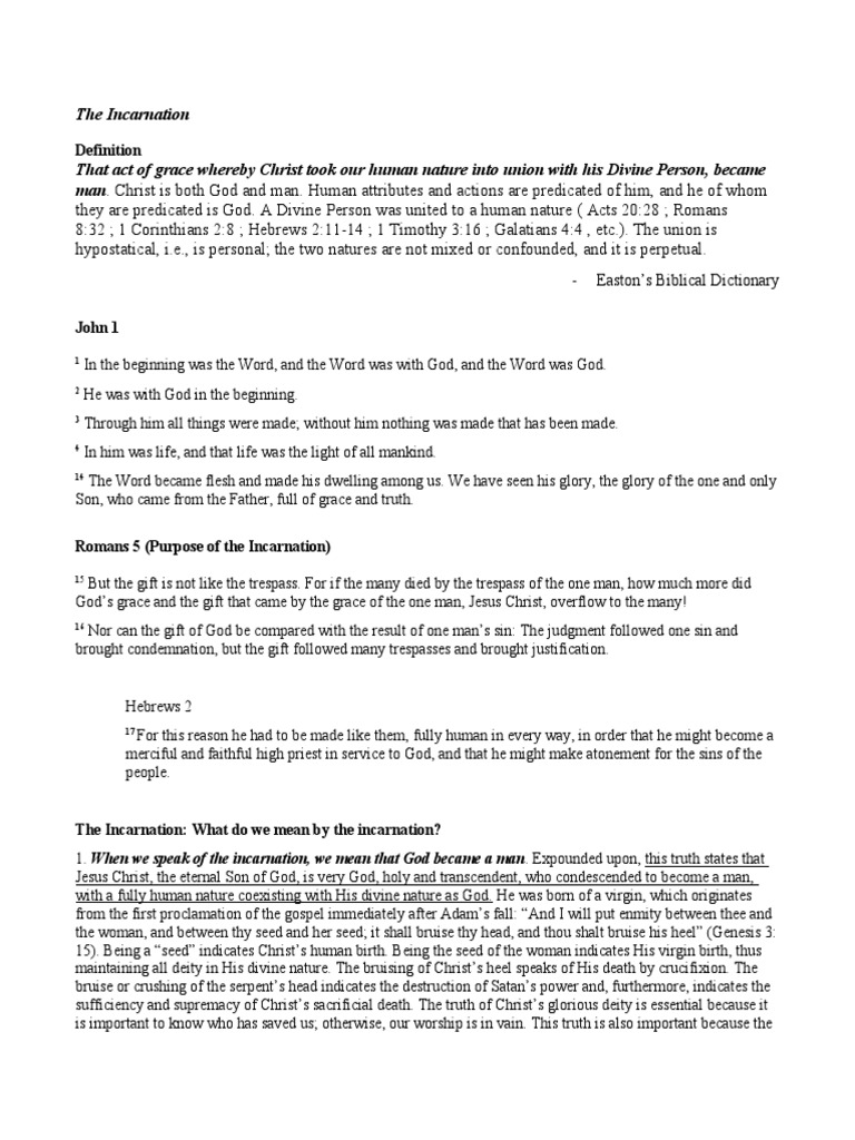 Week 5 The Incarnation | PDF | Incarnation (Christianity) | Grace In ...