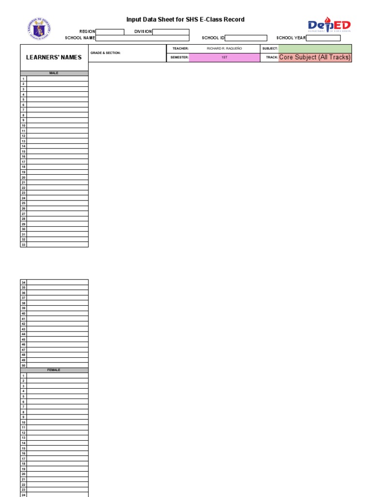 Senior High School Class Record Sheet | PDF | Learning | Behavior ...