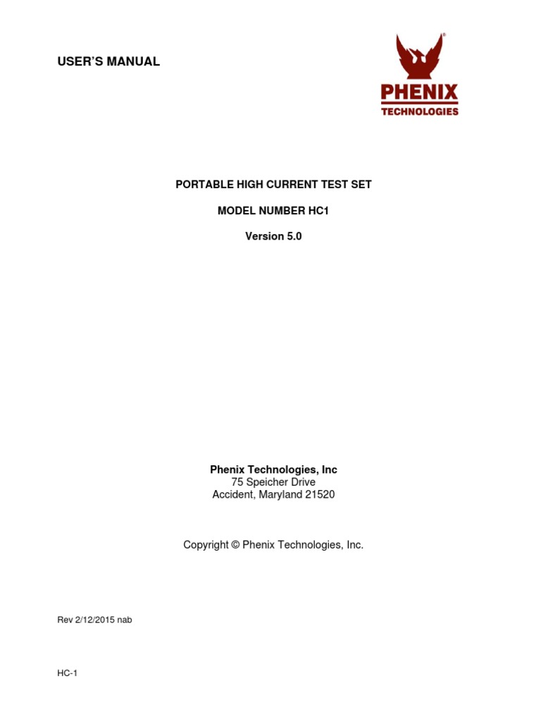 User'S Manual: Portable High Current Test Set Model Number Hc1 | PDF ...