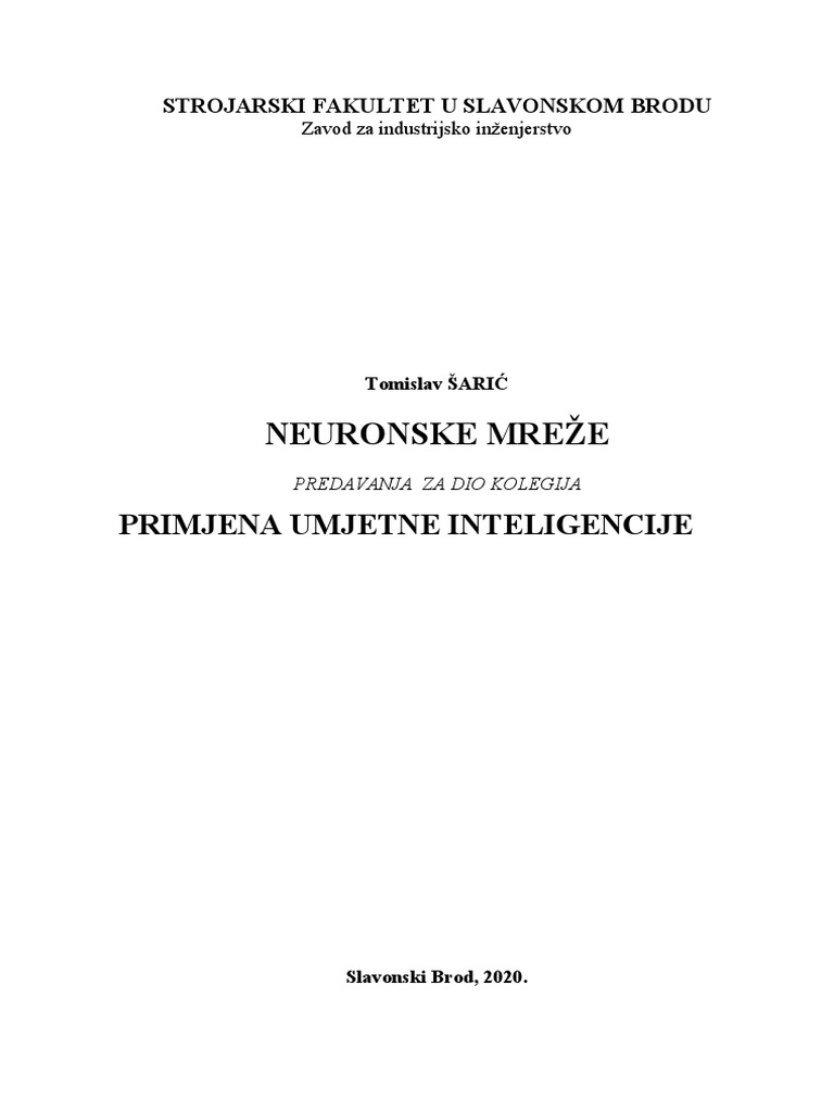 Neuronske Mreze Uz Duboke NN - Interna Skripta | PDF