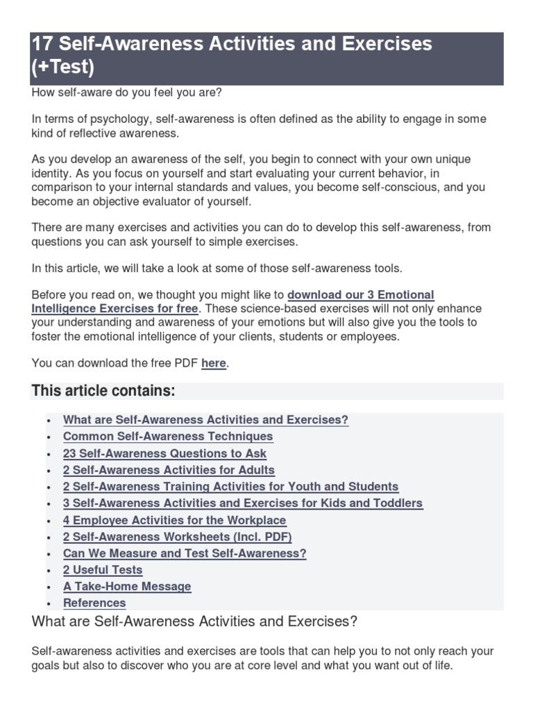 17 Self-Awareness Activities and Exercises (+test) : This Article ...