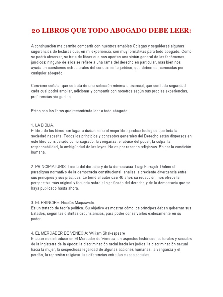 20 Libros Que Todo Abogado Debe Leer RD | PDF | Contrato social ... 20 Libros Que Todo Abogado Debe Leer RD | PDF | Contrato social ...