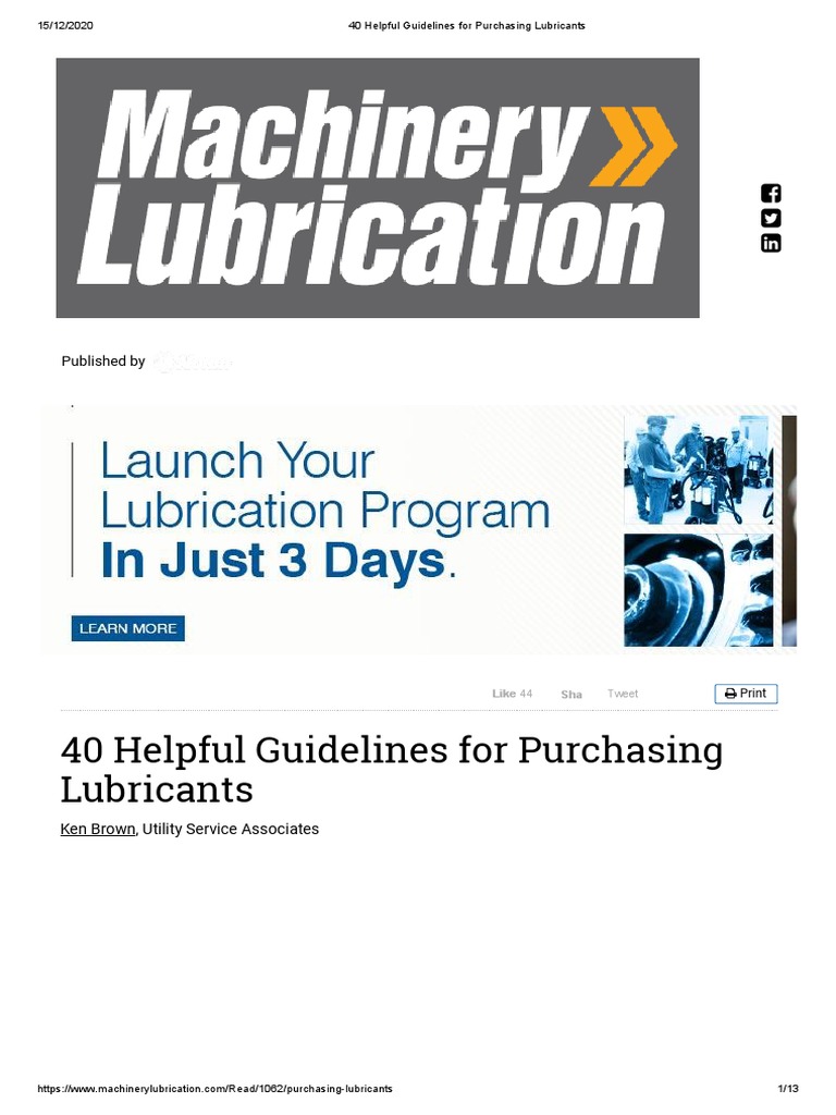 Helpful Guidelines For Purchasing Lubricants | PDF | Reliability Engineering | Business