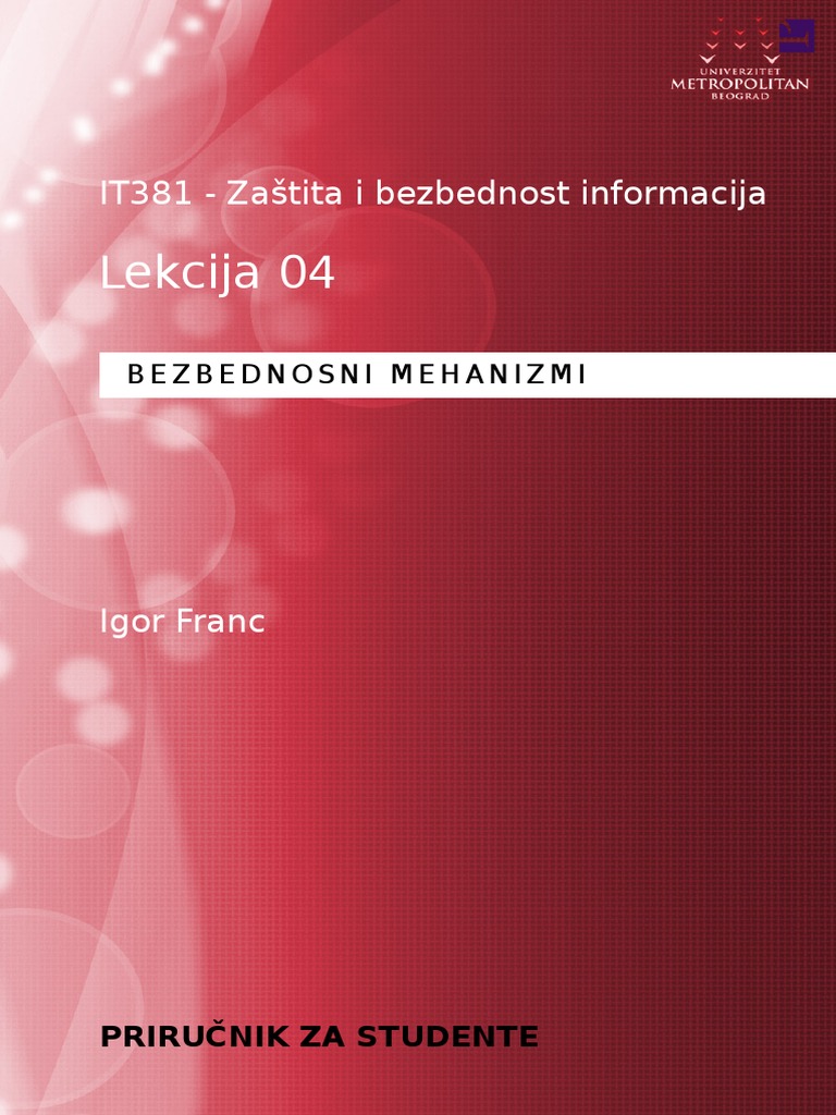 Lekcija 04: IT381 - Zaštita I Bezbednost Informacija | PDF
