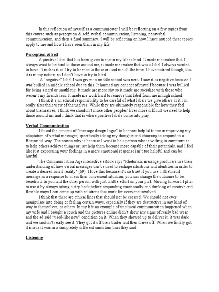 E Portfolio Reflection Final | PDF | Bullying | Communication