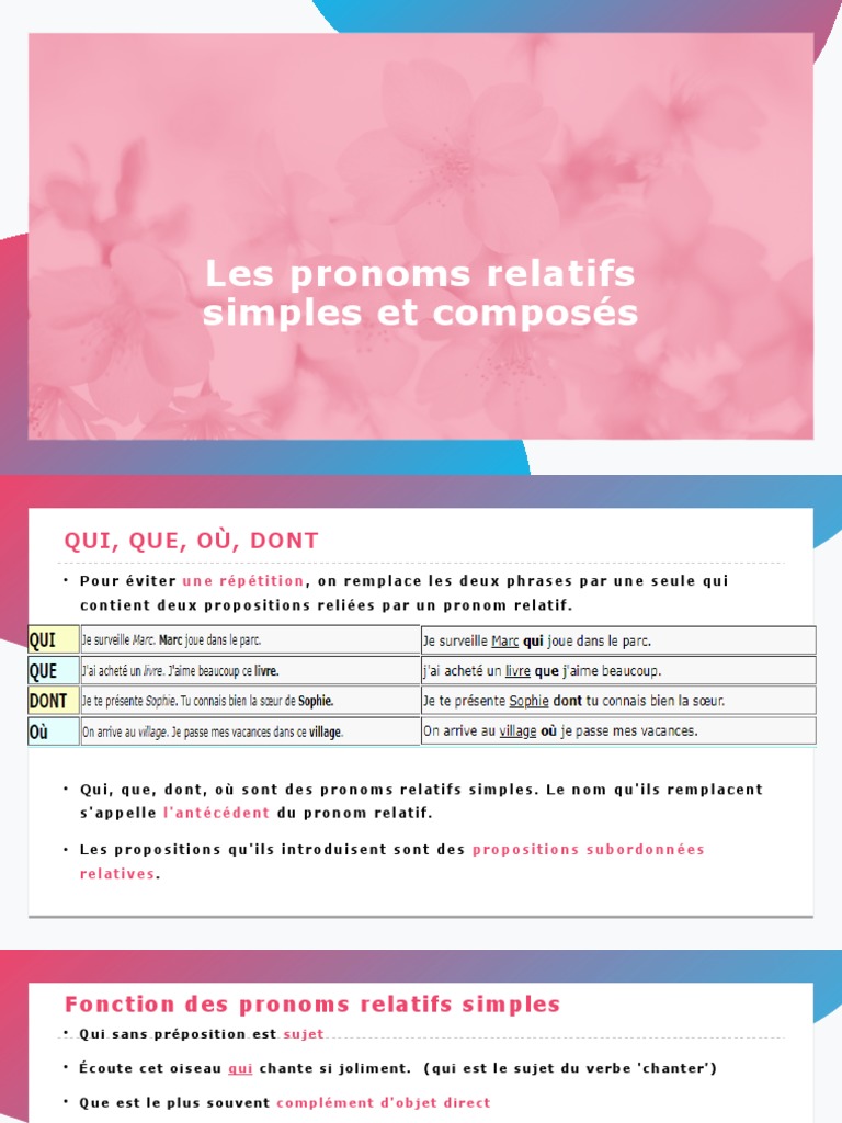 Les Pronoms Relatifs Simples Et Composés | PDF | Typologie linguistique ...