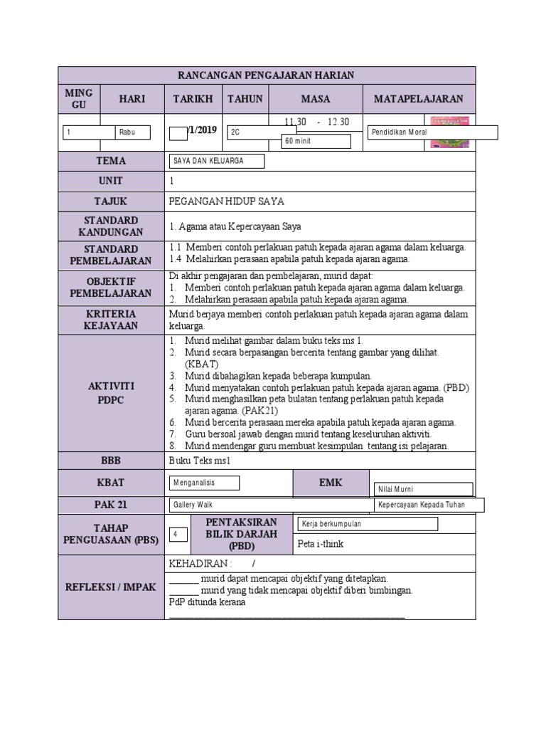 RPH Pendidikan Moral Tahun 2 | PDF