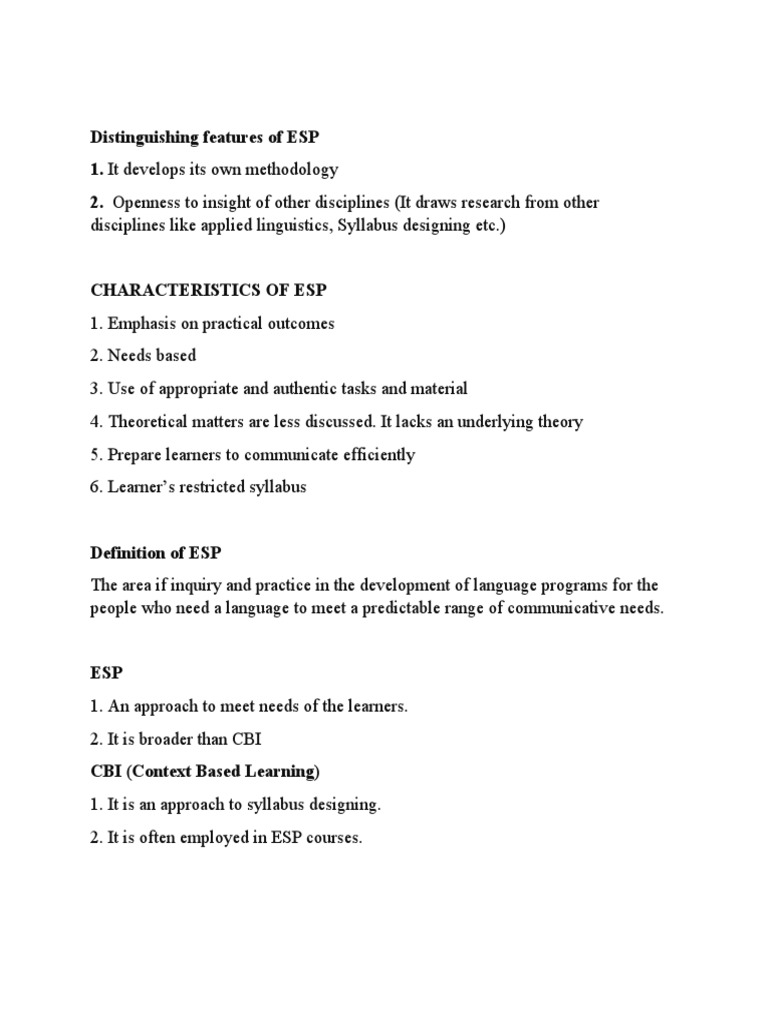 Key Features of English for Specific Purposes | PDF