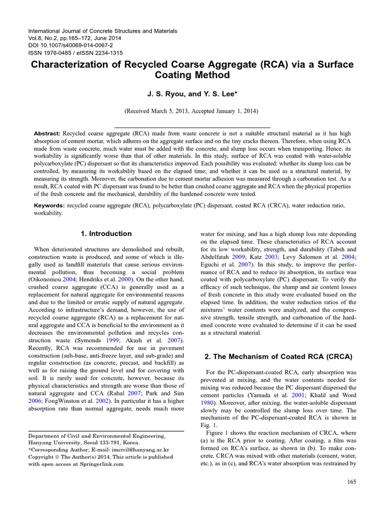 Characterization of Recycled Coarse Aggregate Rca Via A Surface Coating Method | PDF ...
