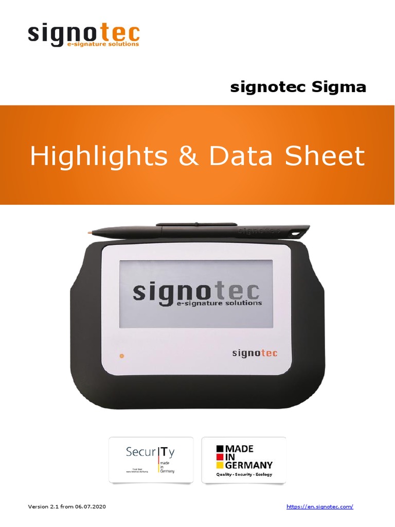 Highlights & Data Sheet: Signotec Sigma | PDF | Computer Engineering ...
