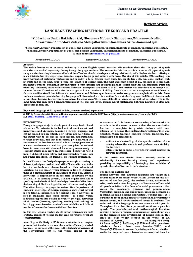 Language Teaching Methods: Theory and Practice | PDF | Language ...