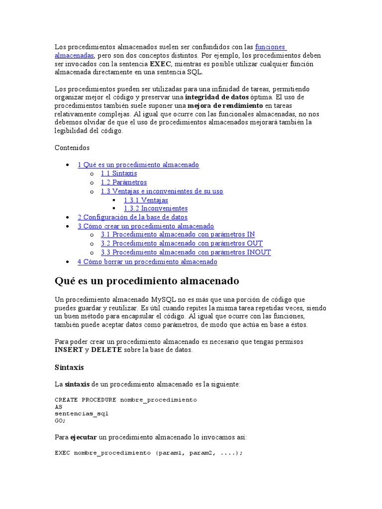 Guía de Procedimientos Almacenados MySQL | PDF | SQL | Bases de datos