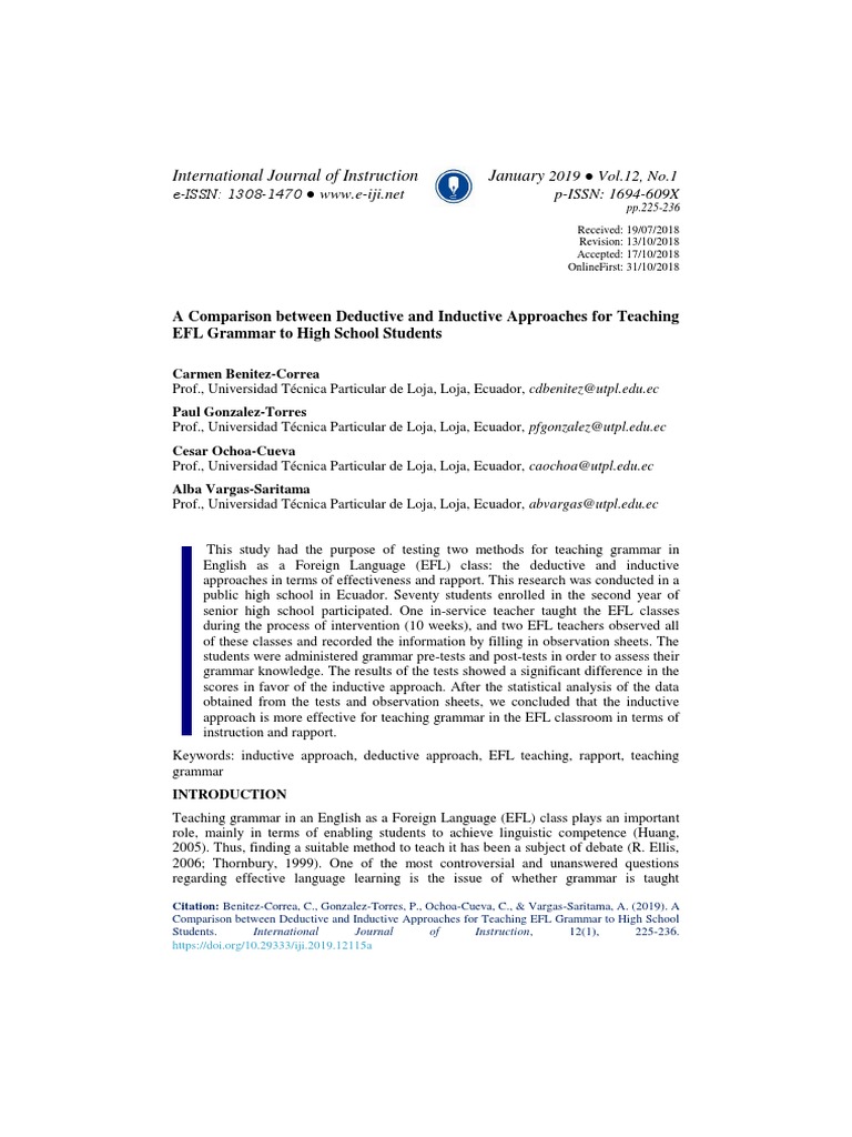 Comparing the Effectiveness of Deductive and Inductive Approaches for ...