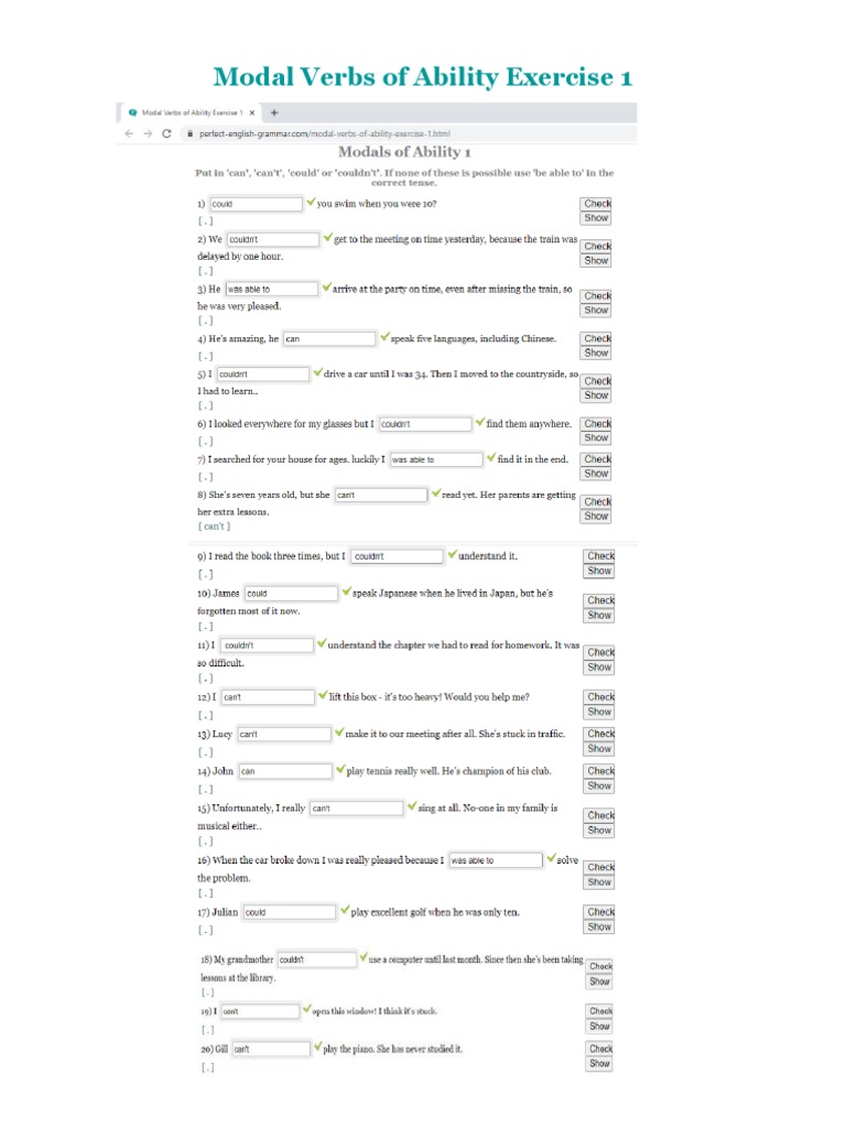 Modal Verbs of Ability Exercise 1 | PDF