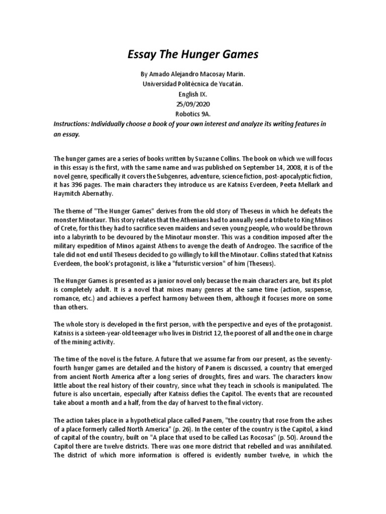 Essay The Hunger Games by Amado Macosay | PDF | Minotaur | The Hunger Games