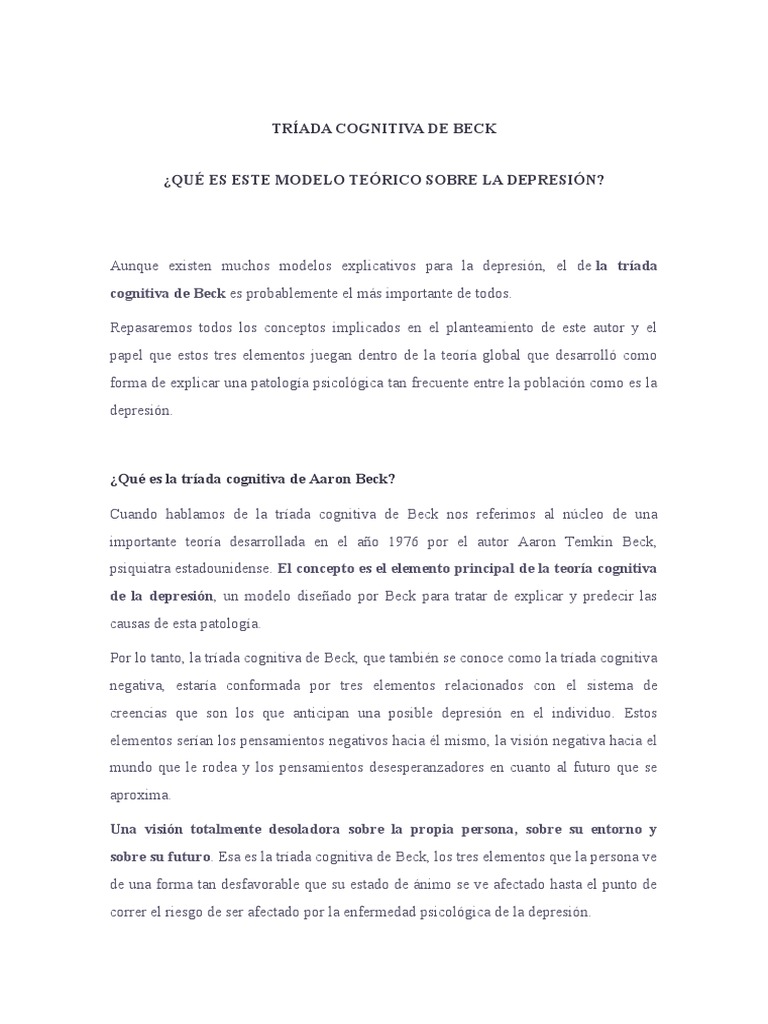 Tríada Cognitiva de Beck | PDF | Depresión (estado de ánimo) | Psiquiatría