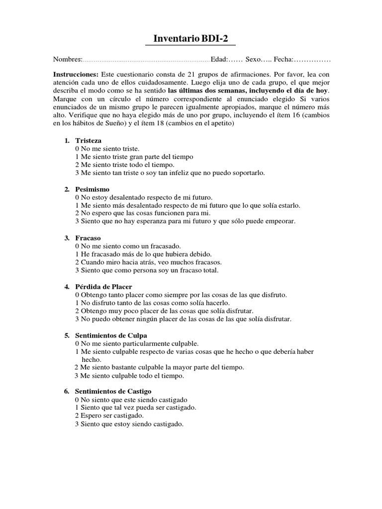 BECK - BDI-II Protocolo | PDF