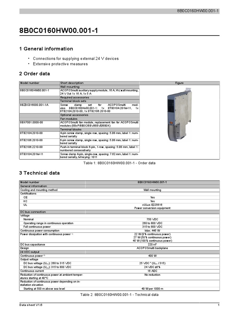 ACOPOSmulti 24V Supply Module Data Sheet | PDF | Power Supply ...
