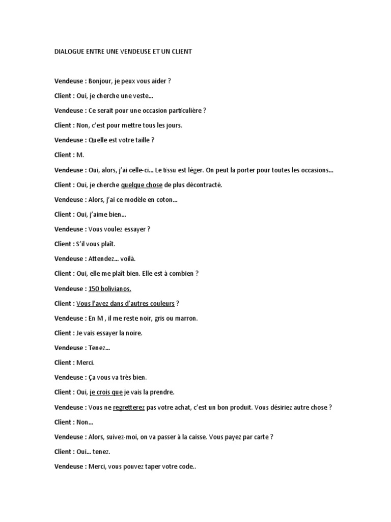 Dialogue Entre Une Vendeuse Et Un Client | PDF | Maison et jardin