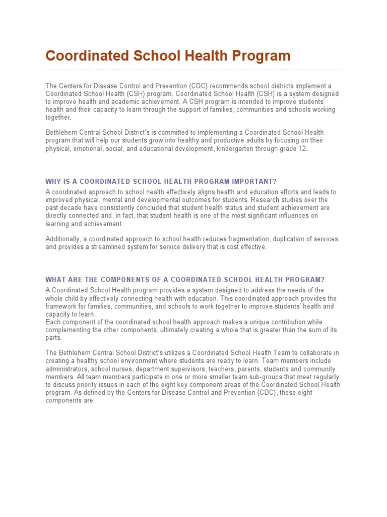 Why Is A Coordinated School Health Program Important? | PDF | Health ...
