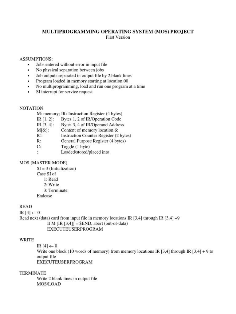 Multiprogramming Operating System (Mos) Project | PDF