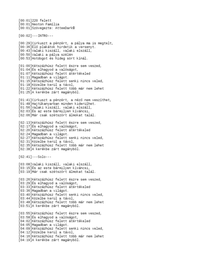 NEOTON-220 Felett - Szasza Karaoke (Neoton) | PDF