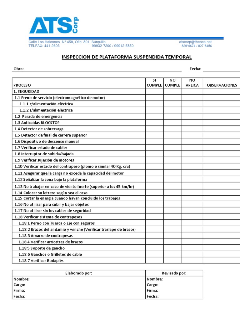 CHECK LIST ATS - Andamio Colgante | PDF