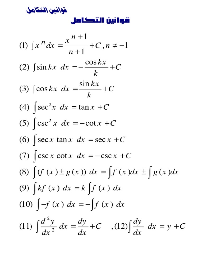 قوانين التكامل | PDF