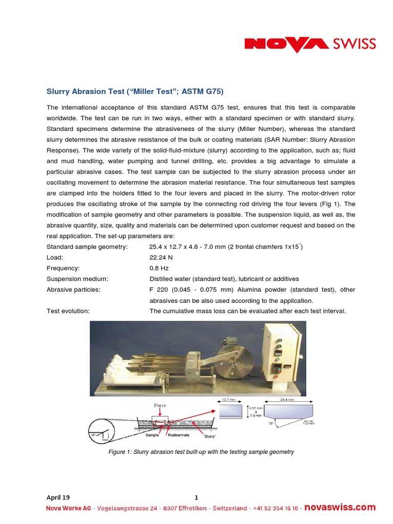 Slurry Abrasion Test ("Miller Test" ASTM G75) : April 19 1 | PDF | Wear ...