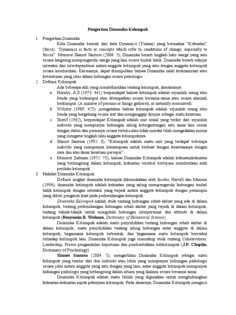 Pengertian Dan Fungsi Dinamika Kelompok | PDF