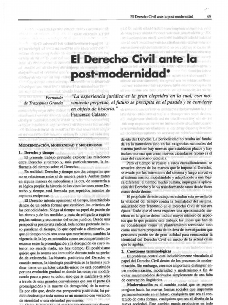 El Derecho Civil Ante La Post Modernidad | PDF | Racionalidad | Modernidad