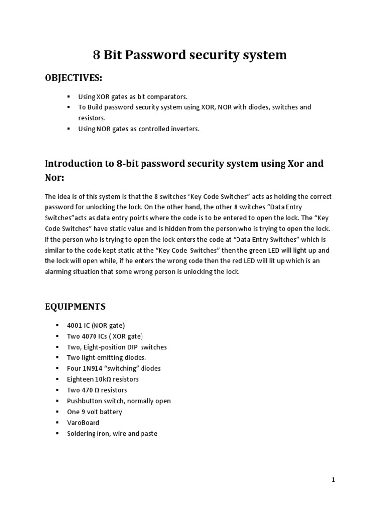 8 Bit Password Security System PDF | PDF | Electronic Circuits | Switch