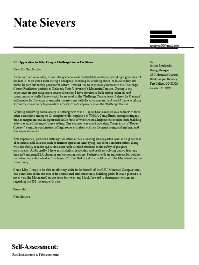 Nes Co-300 Cover Letter Draft | PDF | Psychological Concepts